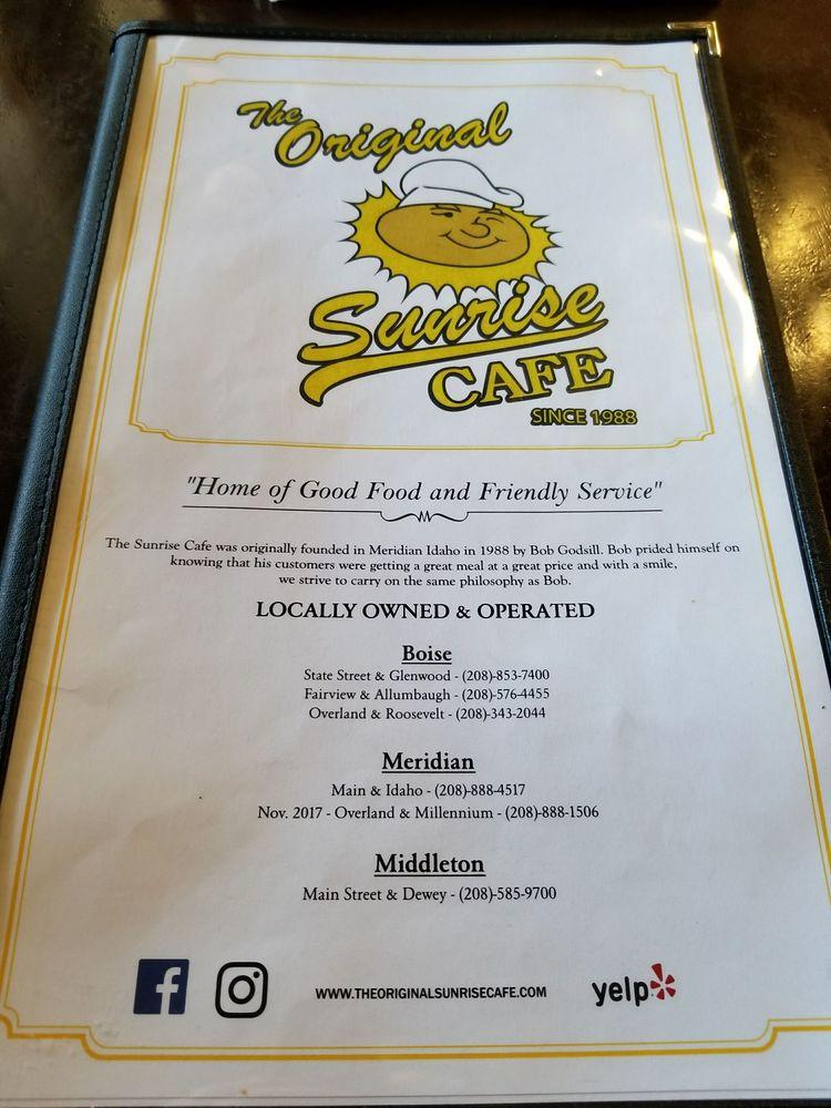 Menu at The Original Sunrise Cafe, Boise, Fairview Ave