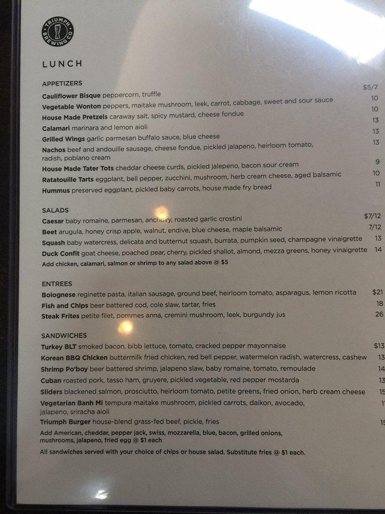 Menu at Triumph Brewing Company pub & bar, Princeton