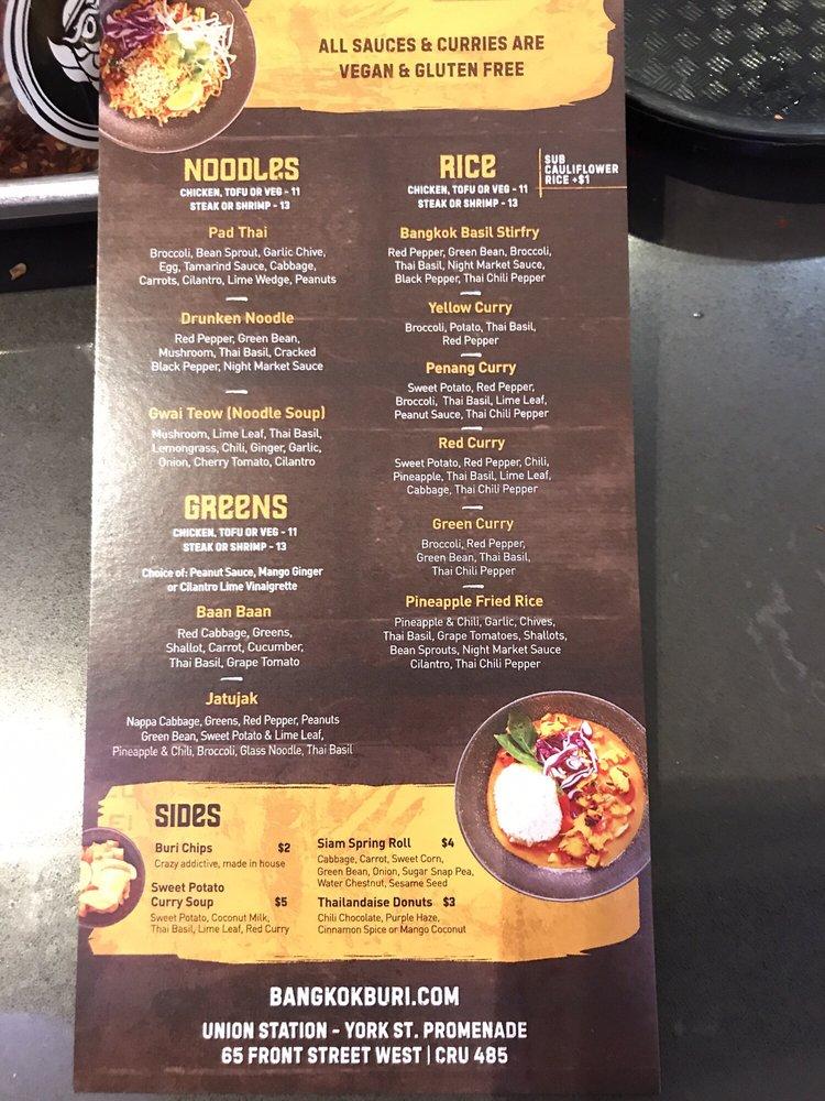 Menu at Bangkok Buri restaurant, Toronto, 65 Front St W #485