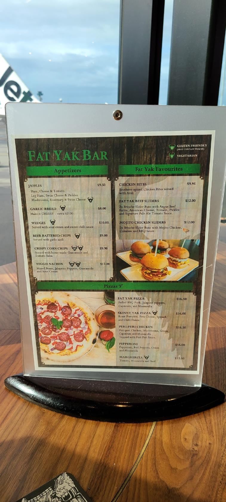 Menu at Fat Yak pub & bar, Mascot