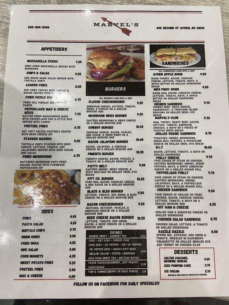 Menu at Marvel's Restaurant, Ayden