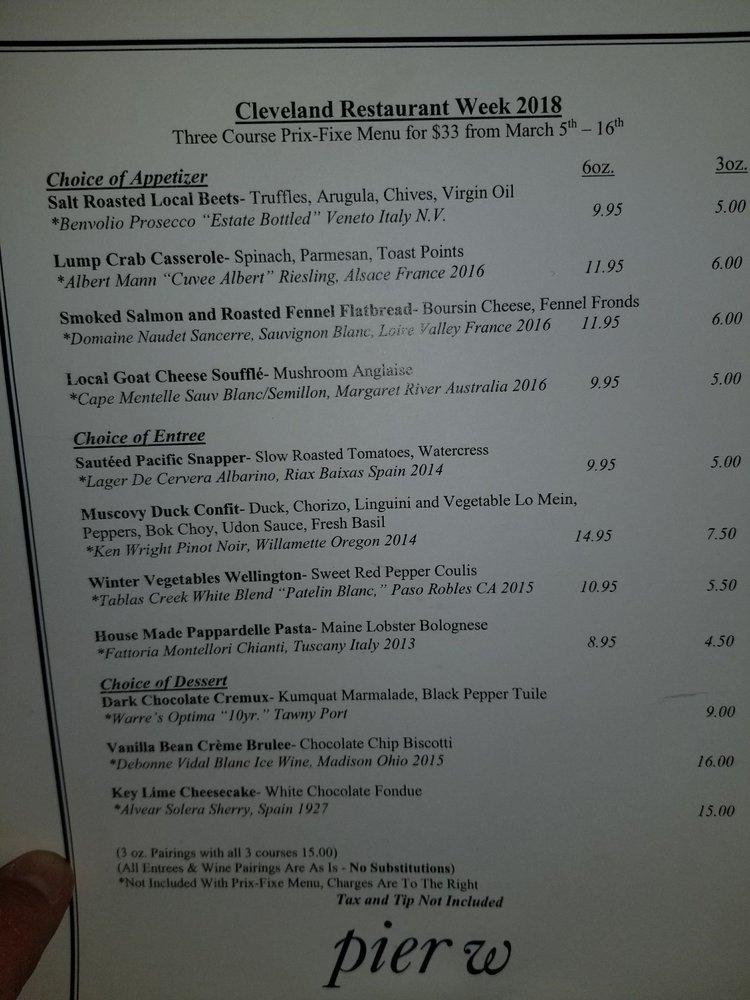 Menu at Pier W restaurant, Lakewood
