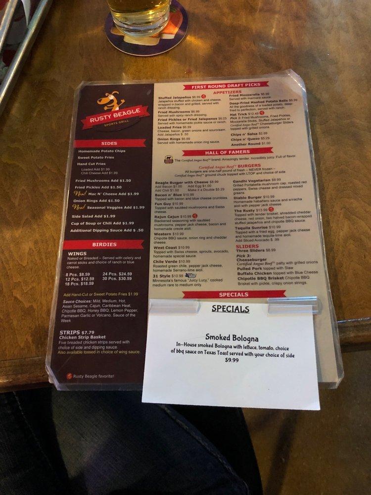 Menu at Rusty Beagle pub & bar, Lewisville