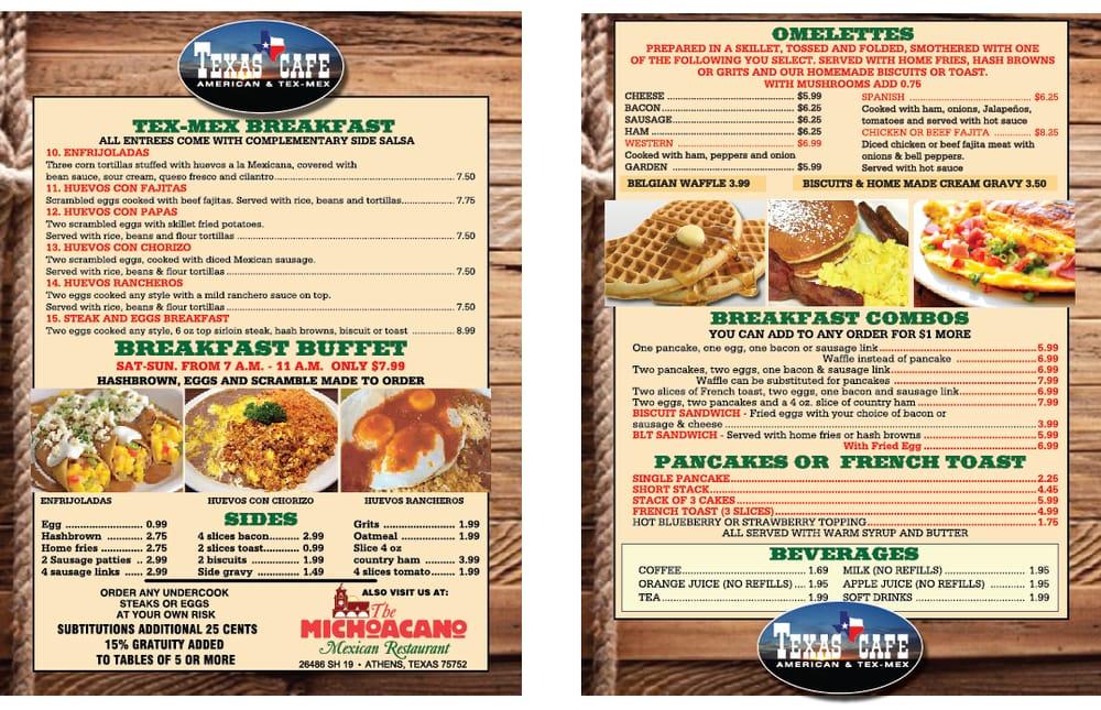 Menu at Texas Cafe Athens, Athens