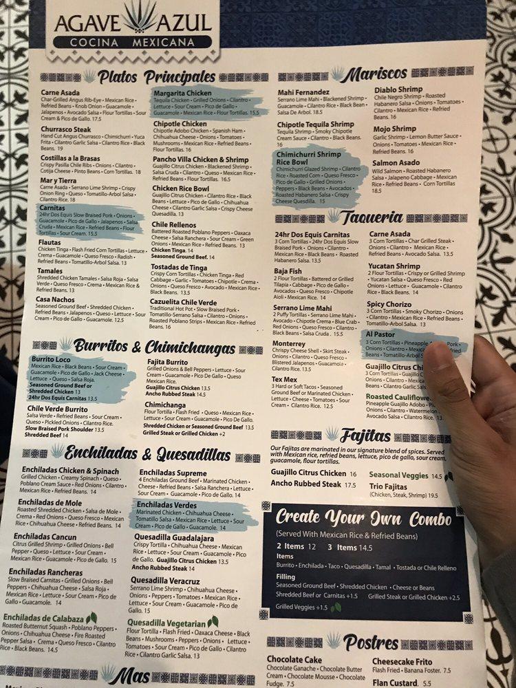 Menu at Agave Azul Kirkman restaurant, Orlando
