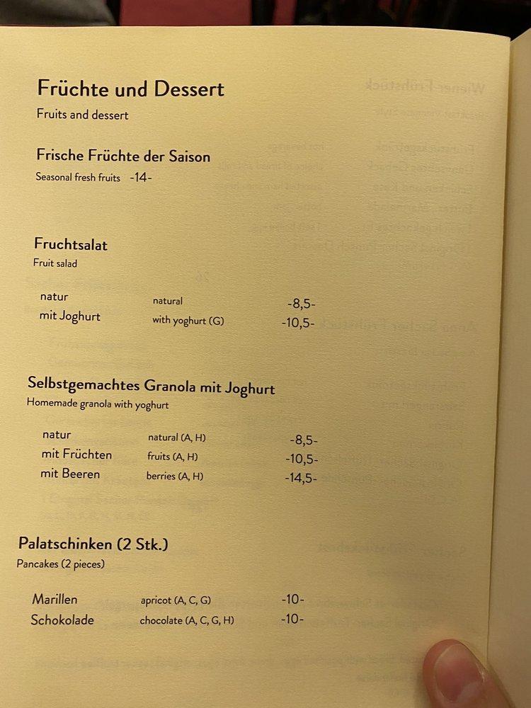 Menu at Restaurant Grüne Bar, Vienna
