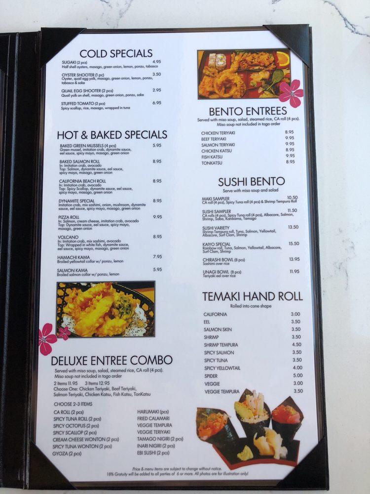 Menu at Kaiyo Sushi restaurant, Chula Vista