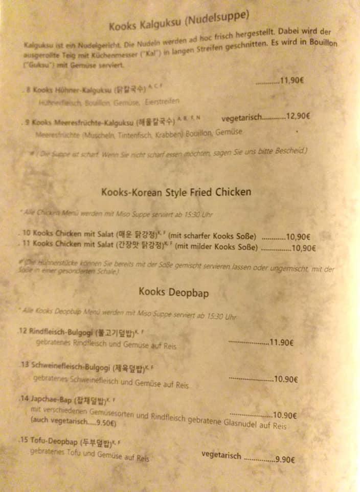 Speisekarte von Kooks Kochen restaurant, Berlin