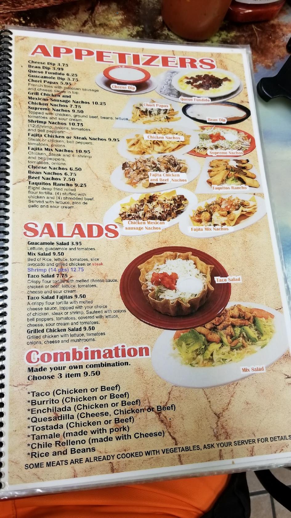 Menu at Las Flores restaurant, Rockwell City