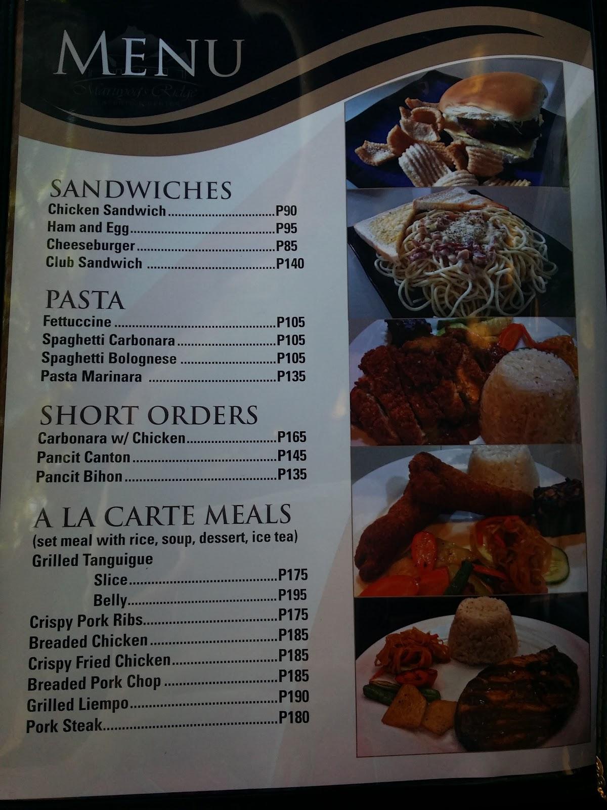 Menu at Maruyog's Ridge Café & Resto restaurant, Brooke's Point