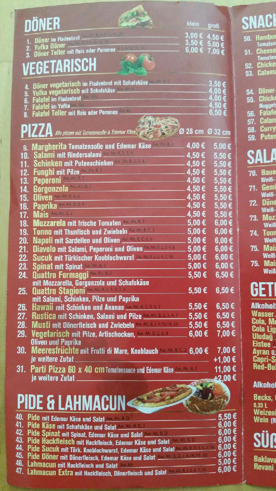 Menu at Central Döner & Pizza, Hammersbach