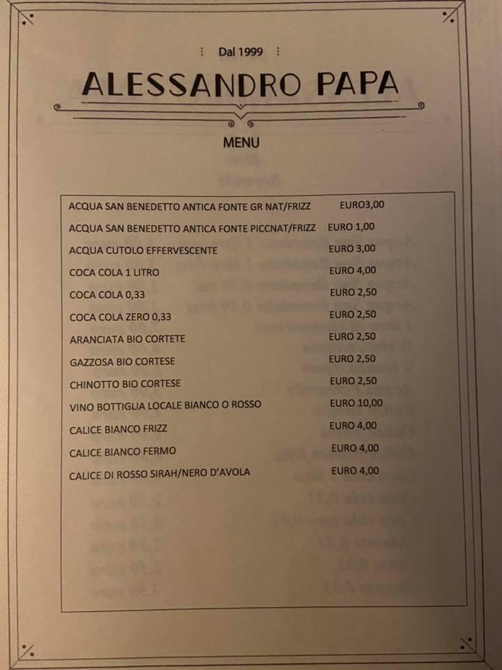 Menu da Papa Alessandro Ristorante, Caltanissetta