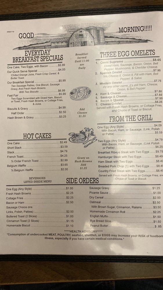 Menu at Rick's Restaurant, Pratt