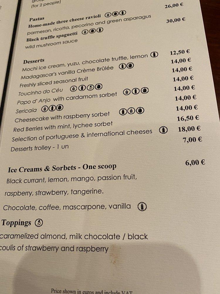 Menu at Ritz Bar, Lisbon