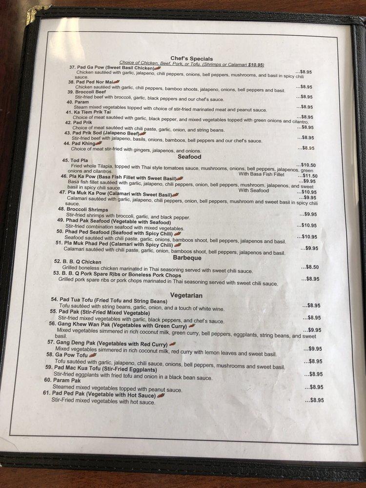 Menu at Vientiane Cuisine restaurant, Porterville