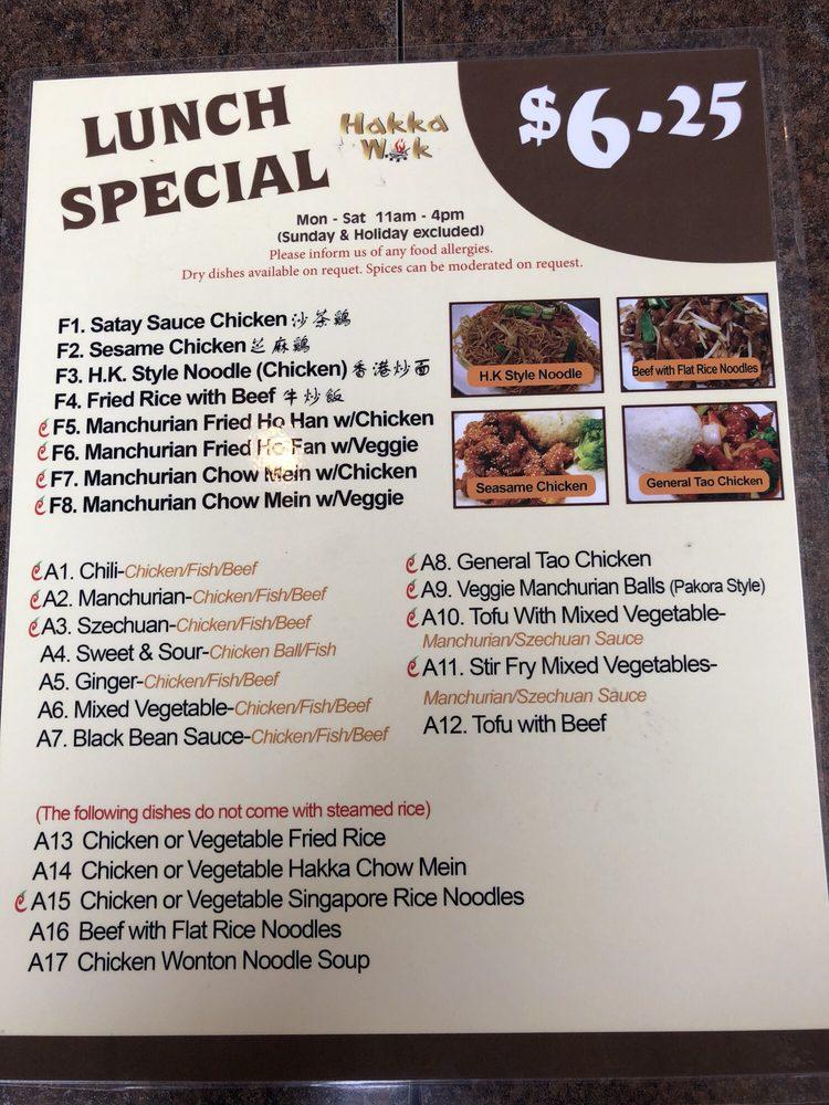 Menu at Hakka Wok restaurant, Markham