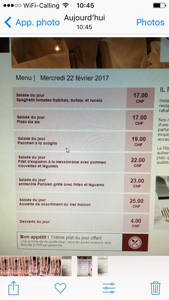 Menu da Il Ritrovo, Ginevra, Rue des Savoises 8