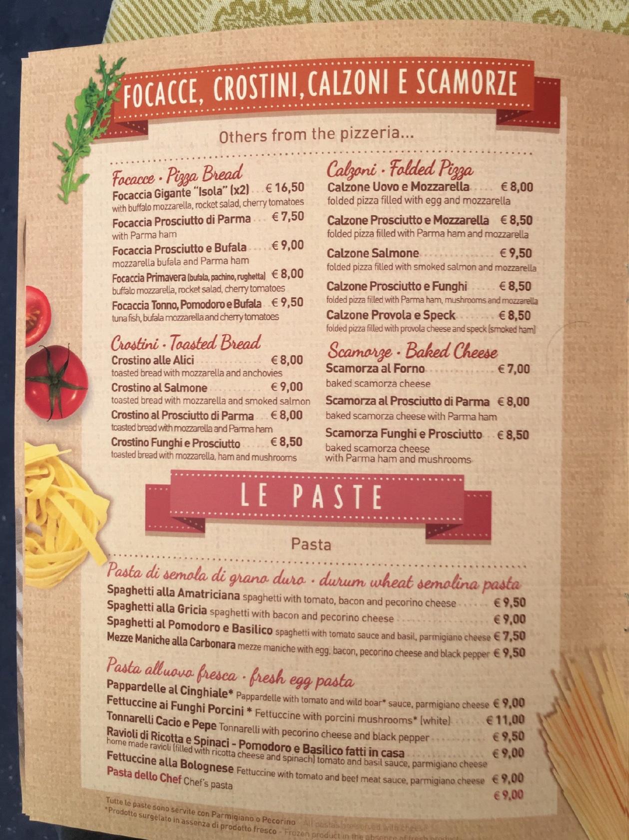 Menu da L'Isola della Pizza steakhouse, Roma, Via degli Scipioni