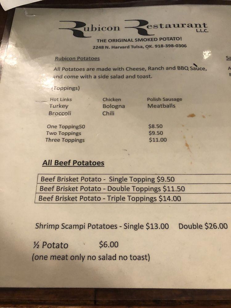Menu at Rubicon BBQ, Tulsa