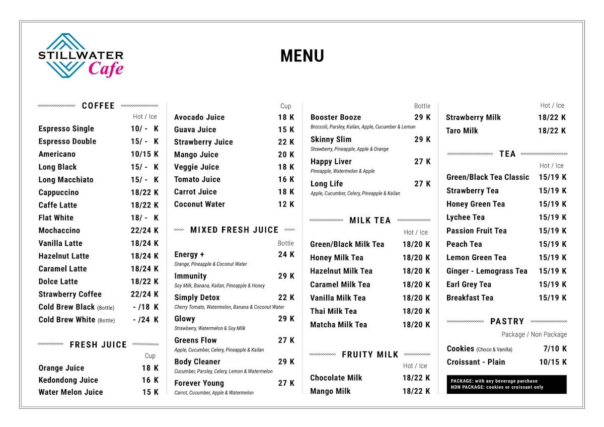 Menu at Stillwater Cafe, South Jakarta