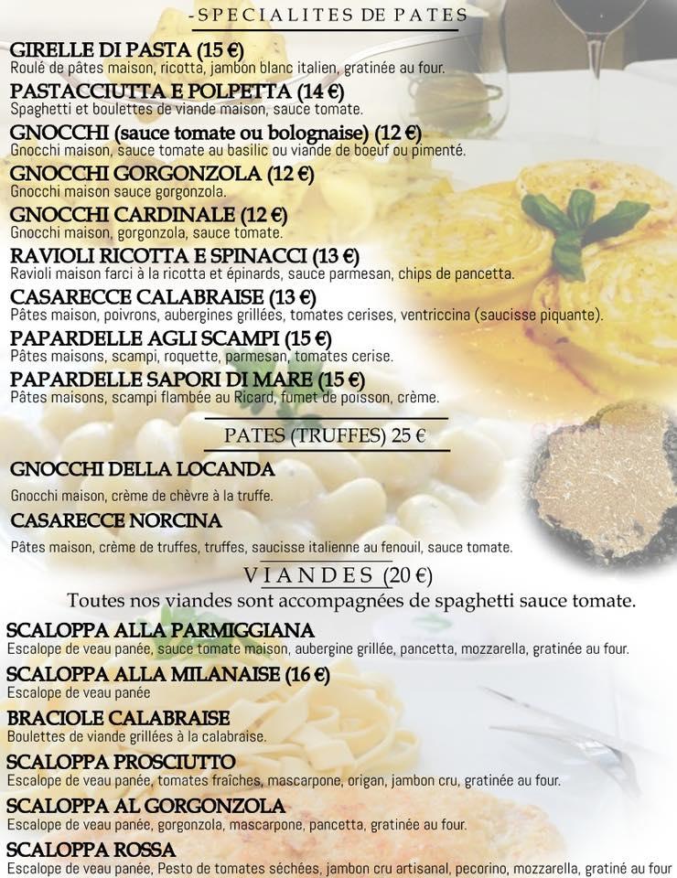 Carta del restaurante Villa Borghese, Rombas