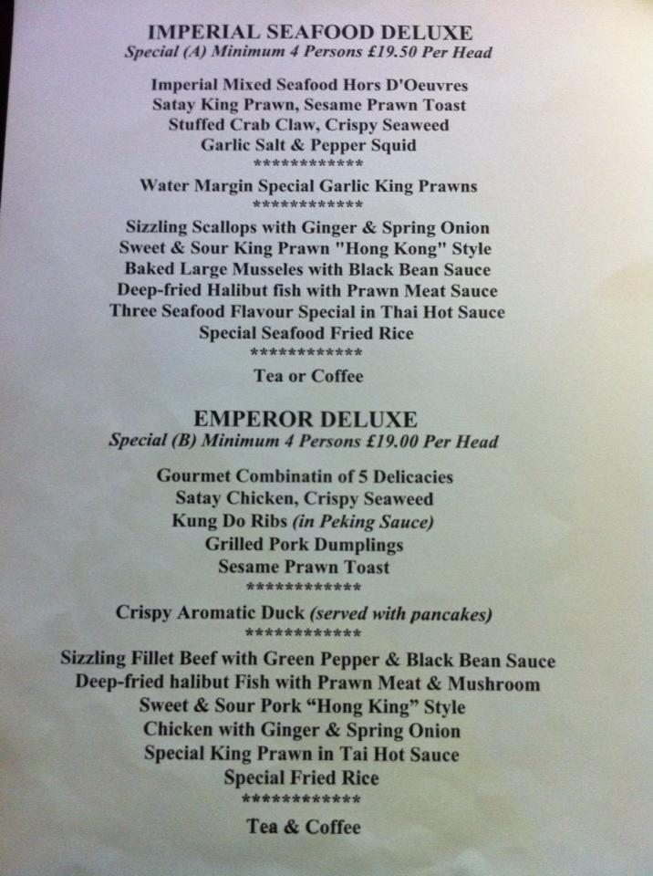 Menu at Water Margin restaurant, Driffield