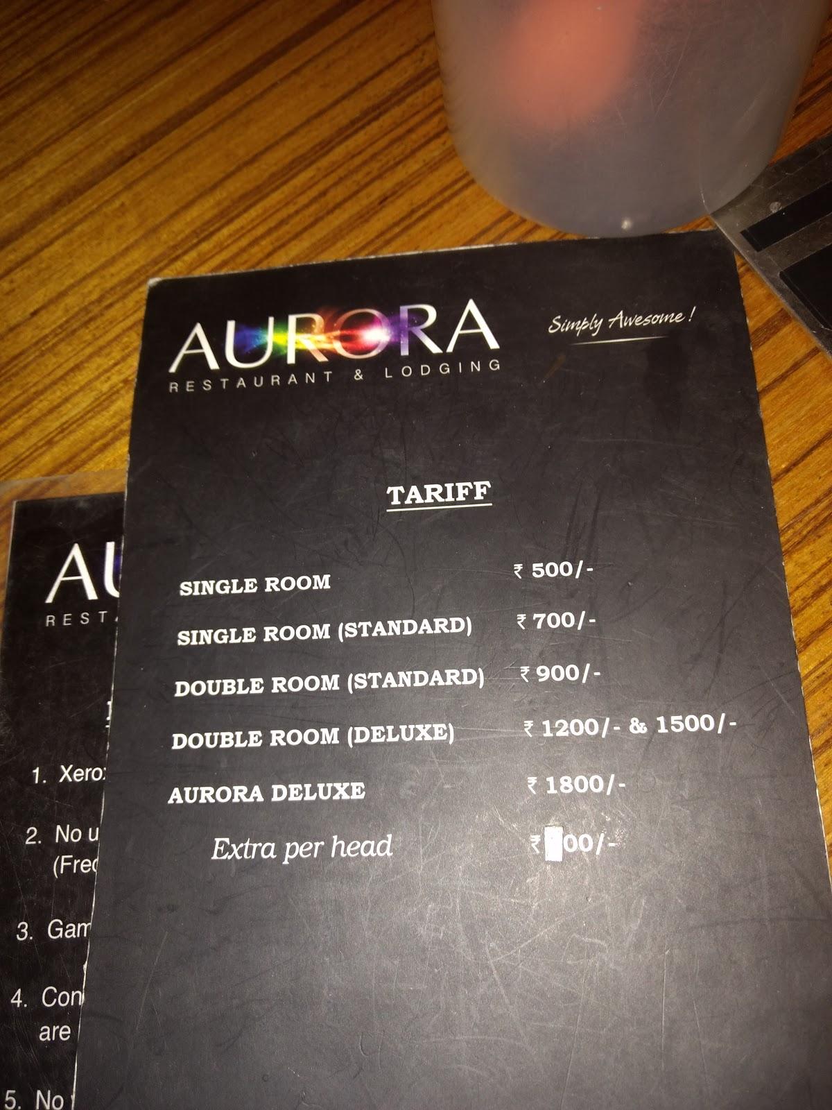 Menu at Aurora restaurant&lodging, Kohima