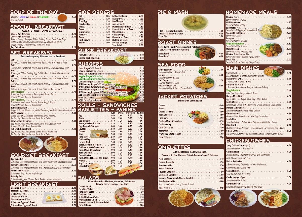 Menu at Cosy Cafe, Hornchurch, 197 Ardleigh Grn Rd