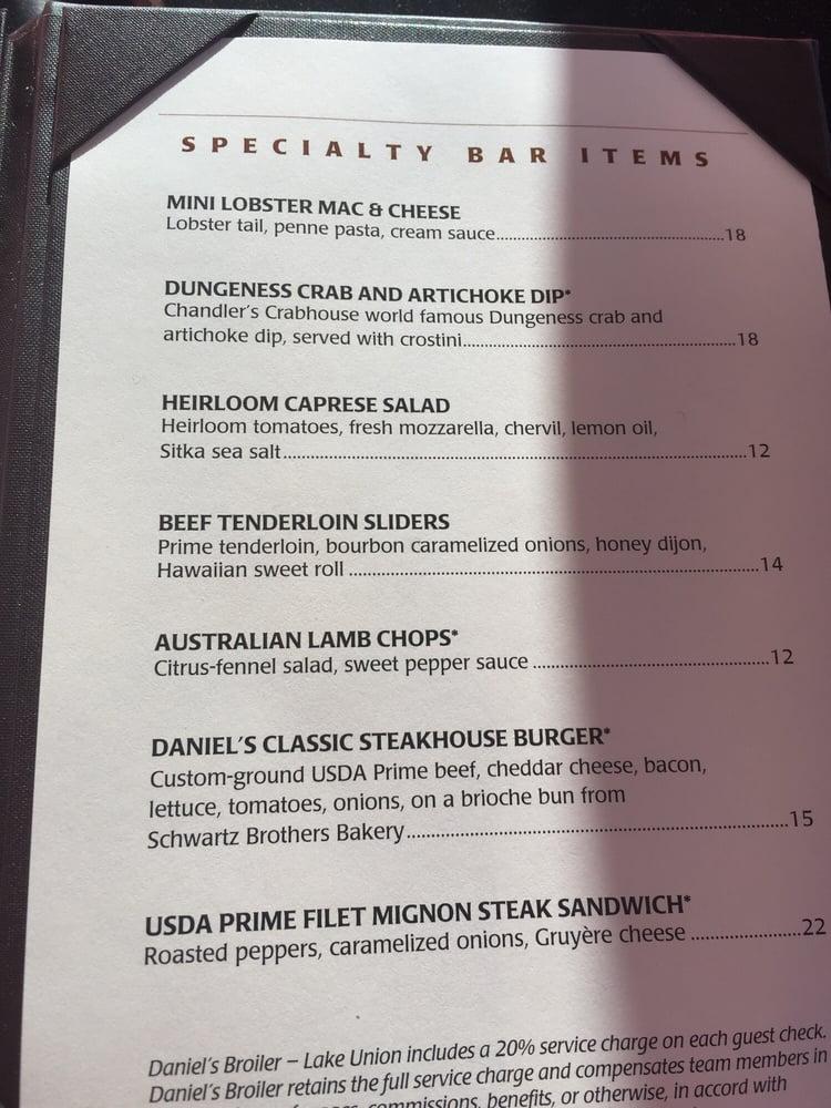 Menu at Daniel's Broiler steakhouse, Seattle, 809 Fairview Pl N