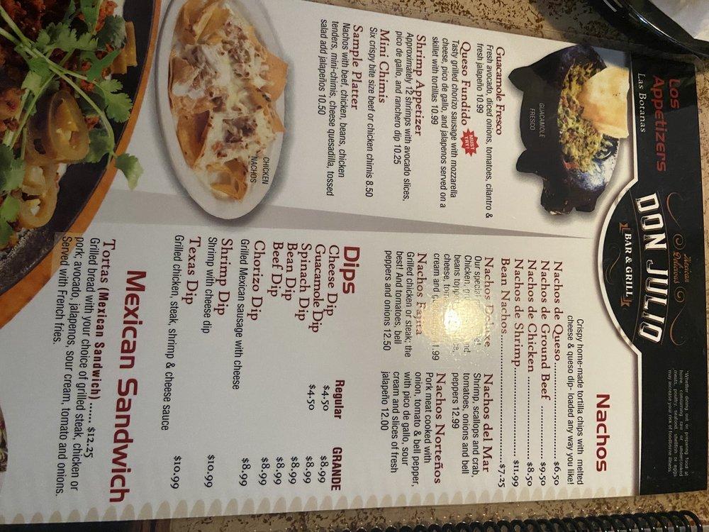 Menu at Don Julio Mexican Grill restaurant, Owasso, N Garnett Rd