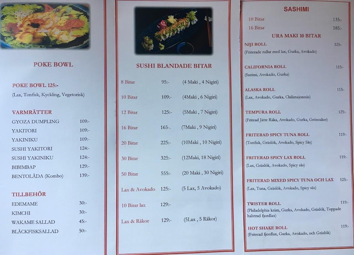 Menu at Niji Esoki restaurant, Stockholm