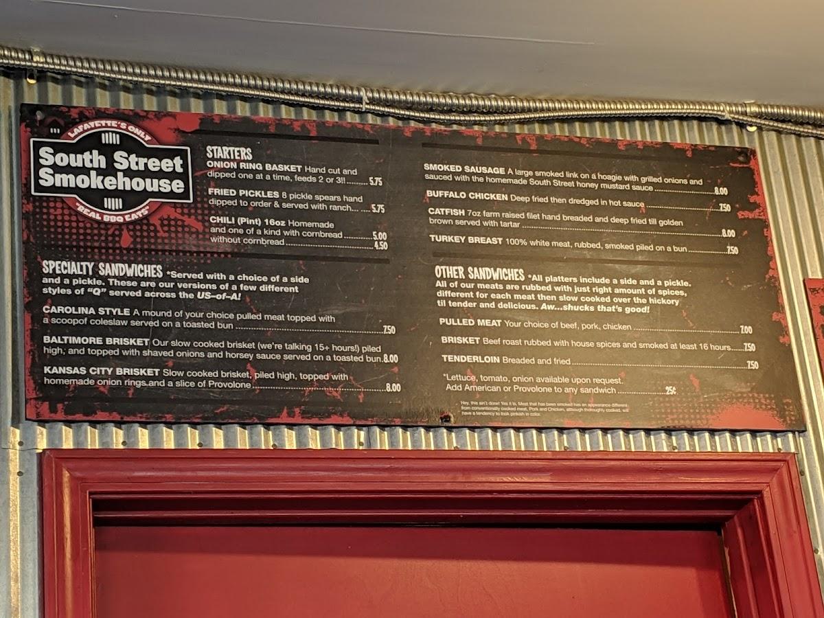 Menu at South Street Smokehouse BBQ, Lafayette