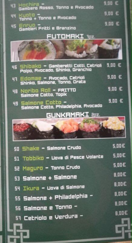 Menu at Sushi Mito restaurant, Arezzo