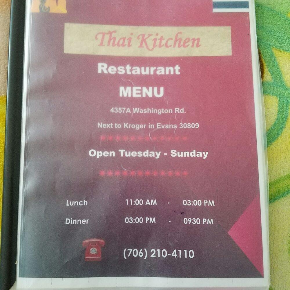 Menu at Thai Kitchen restaurant, Evans