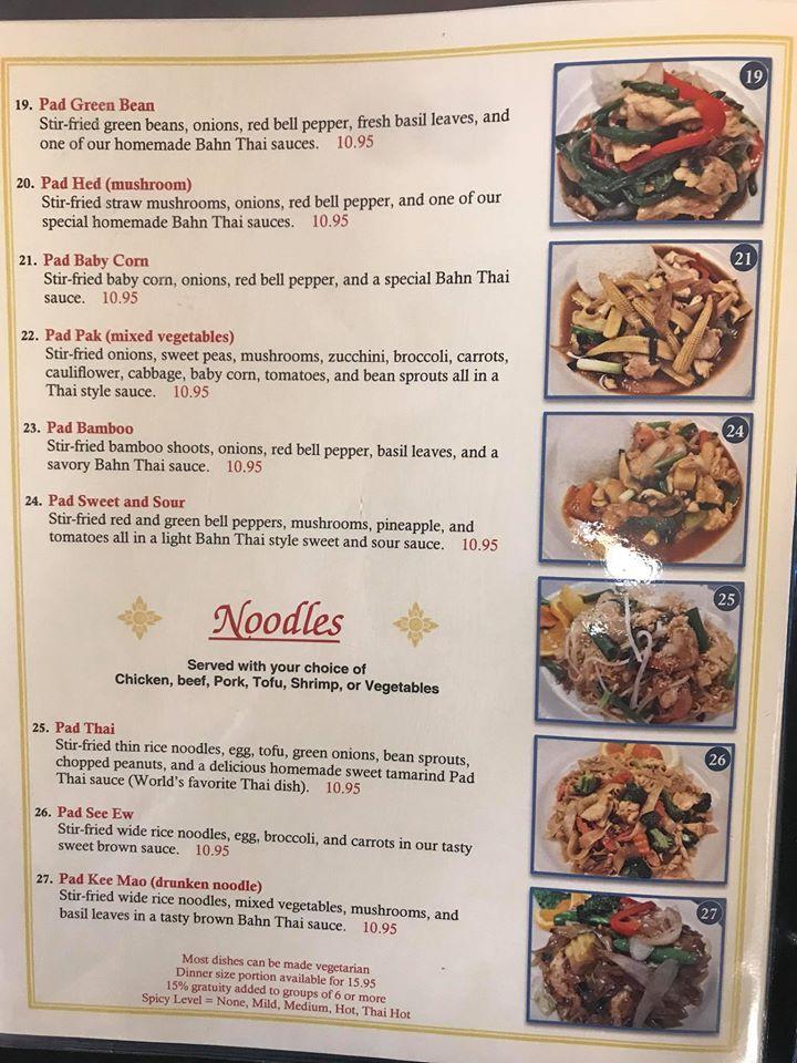 Menu at Bahn Thai Express(College Road) restaurant, Fairbanks