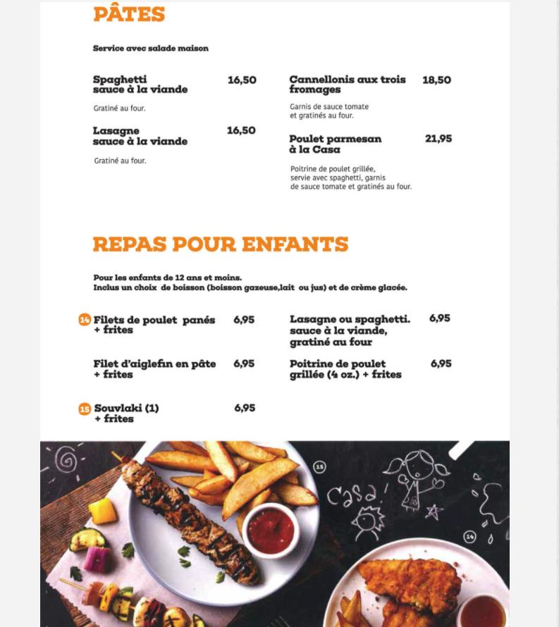 Menu au Casa Grecque Granby BBQ, Granby