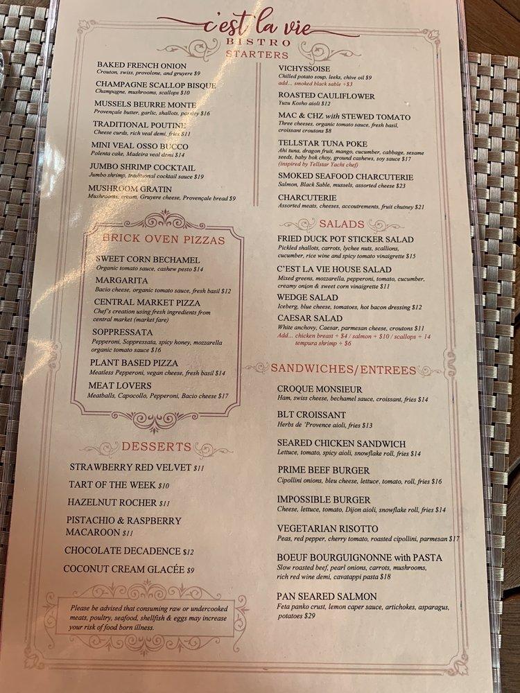 Menu at C'est La Vie restaurant, Lancaster