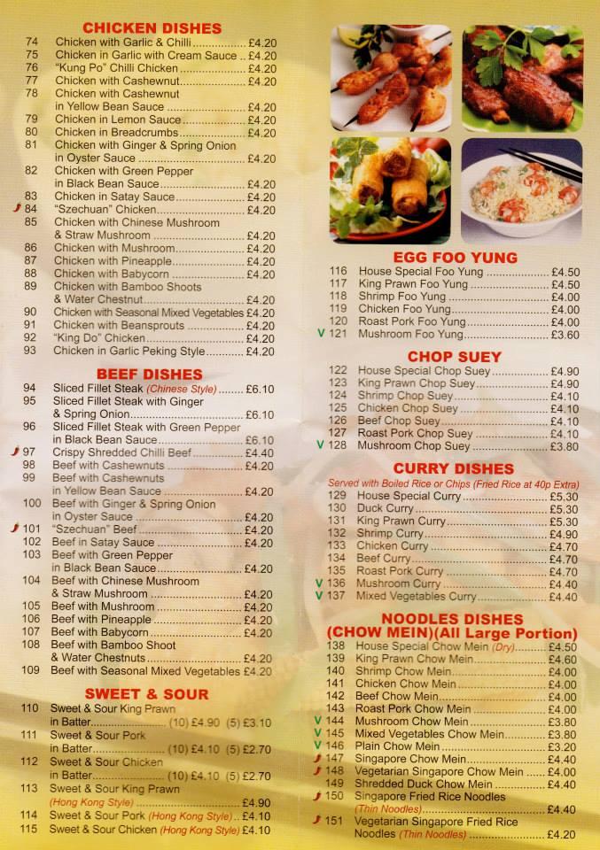 Menu at China Cottage fast food, Worthing, Wallace Parade