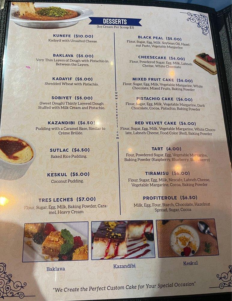 Menu at Efes Mediterranean Grill Jersey City restaurant, Jersey City