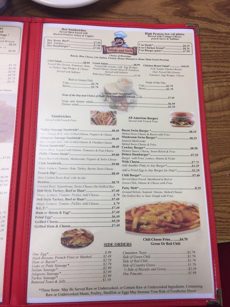 Menu at George's restaurant, Englewood
