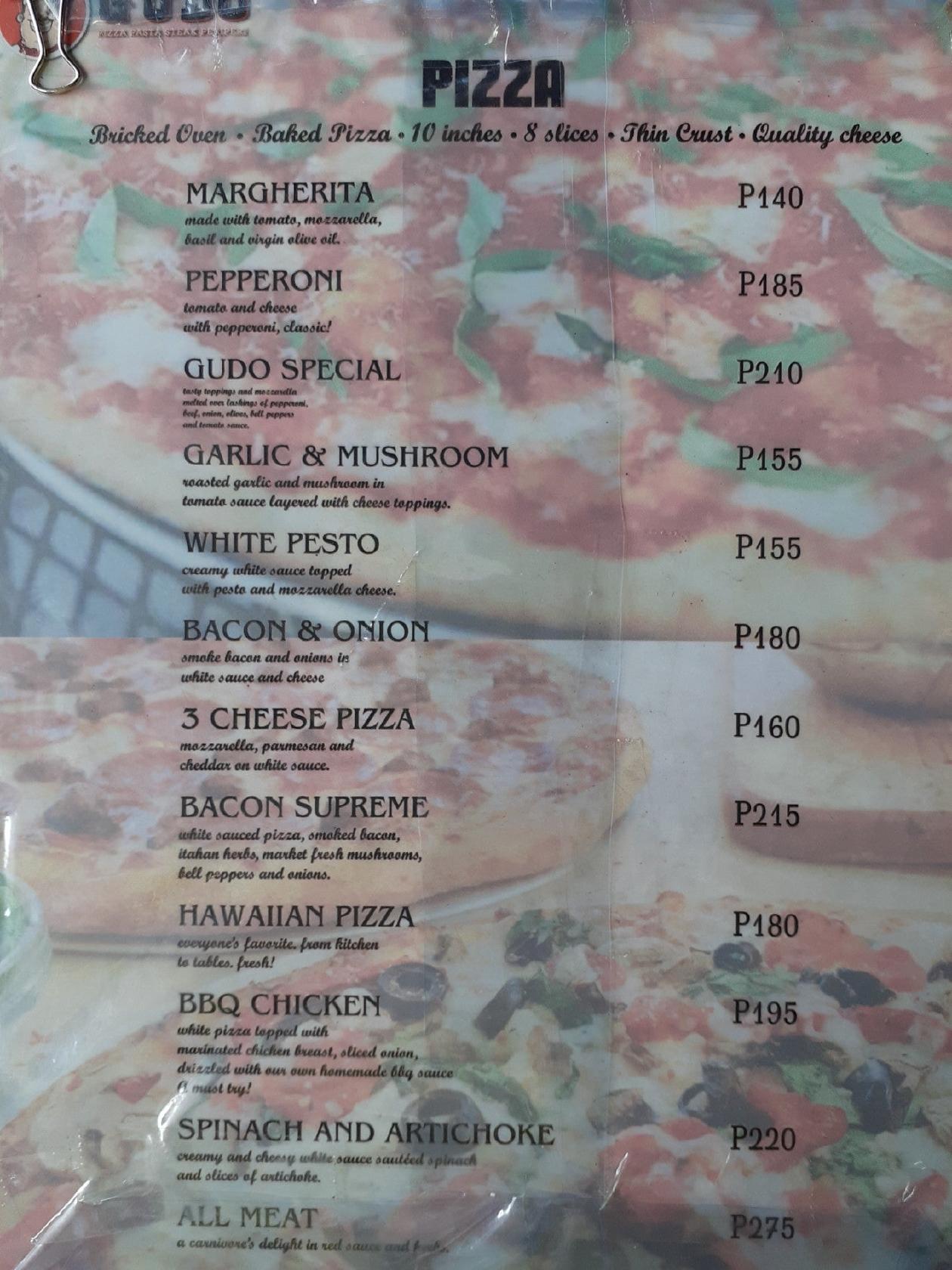 Menu at Gudo pizza pasta steak periperi restaurant, Quezon City, 129 ...