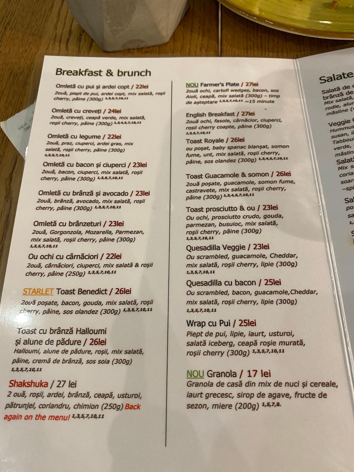 Menu at Hug The Plate, Sibiu