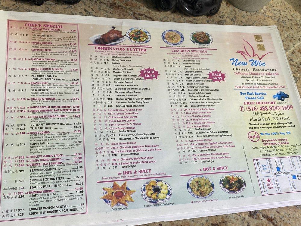 Menu at New Win restaurant, Floral Park