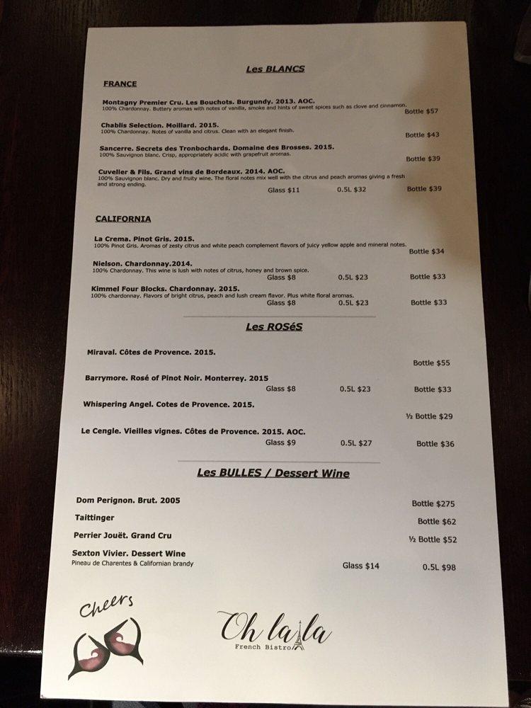 Menu at Ohlala French Bistro restaurant, Las Vegas, N Rampart Blvd #150