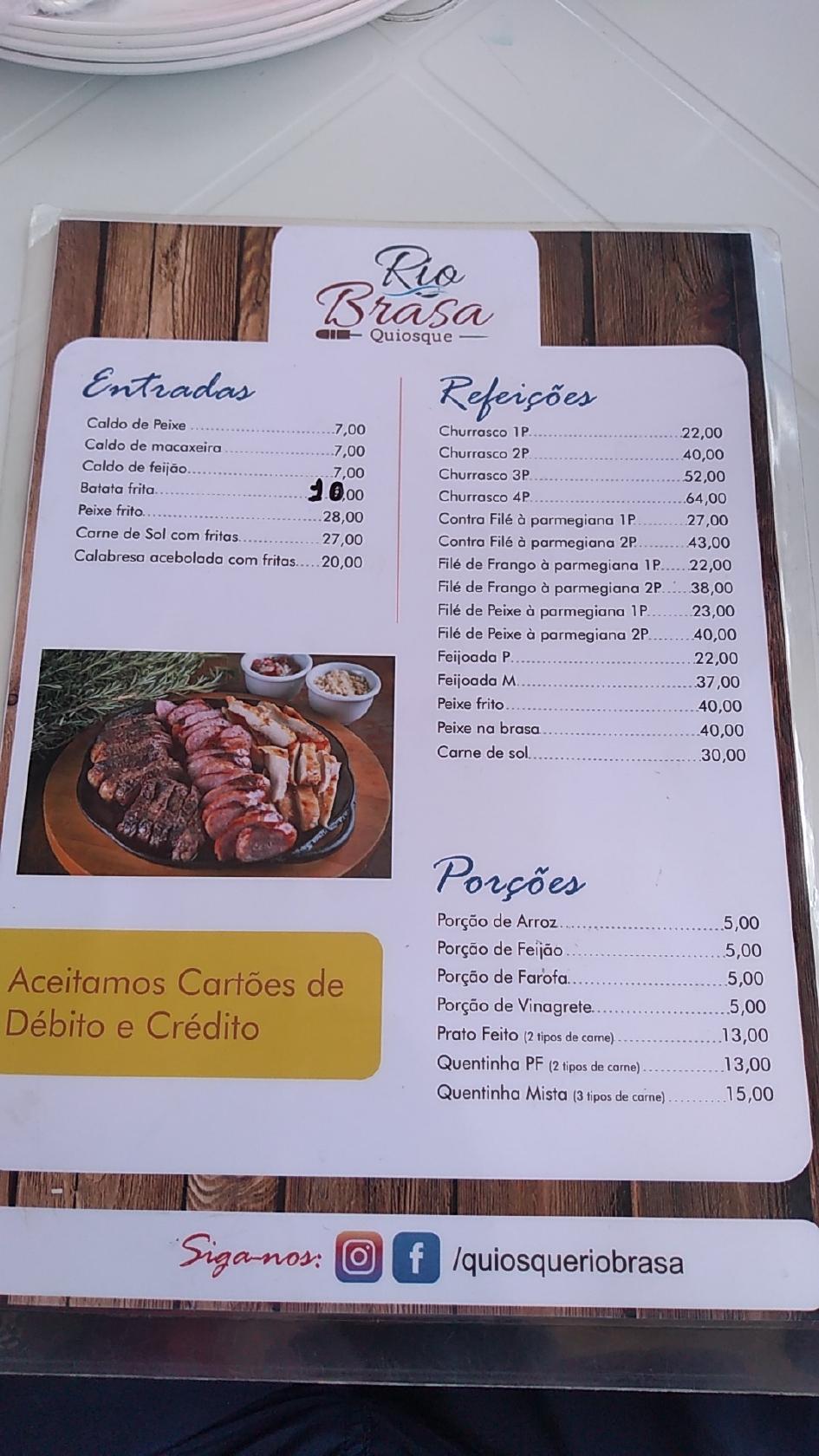 Menu at Rio Brasa Quiosque restaurant, Brazil