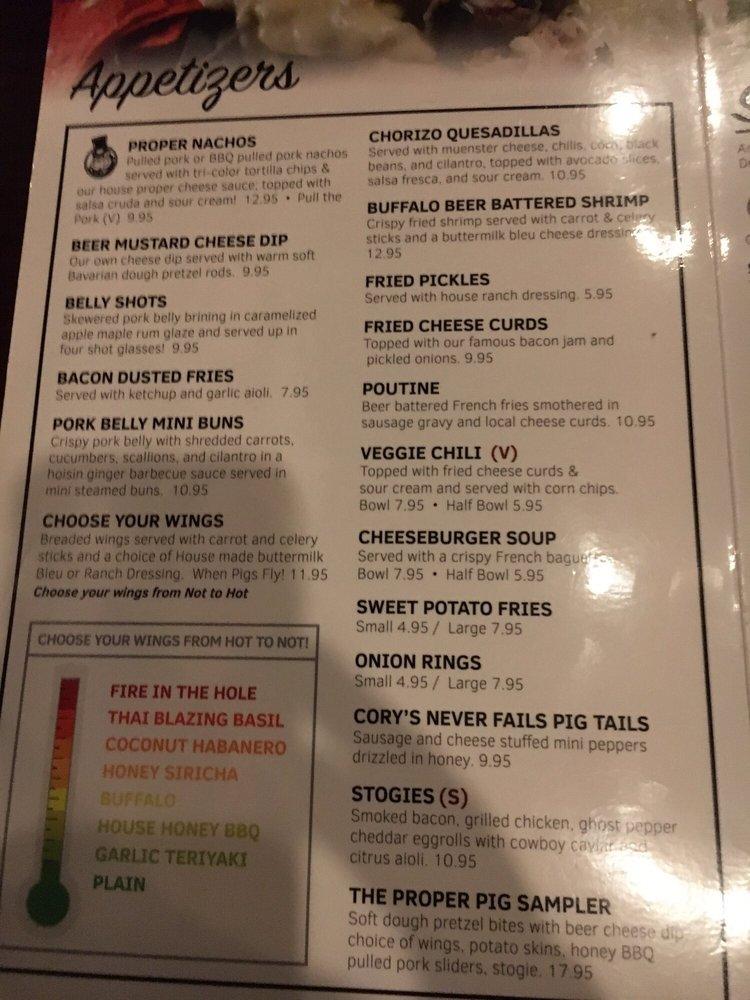 Menu at The Proper Pig pub & bar, Waterville