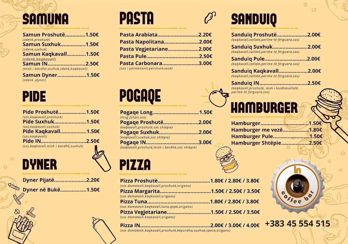 Menu at In Coffee&Bar, Prishtina