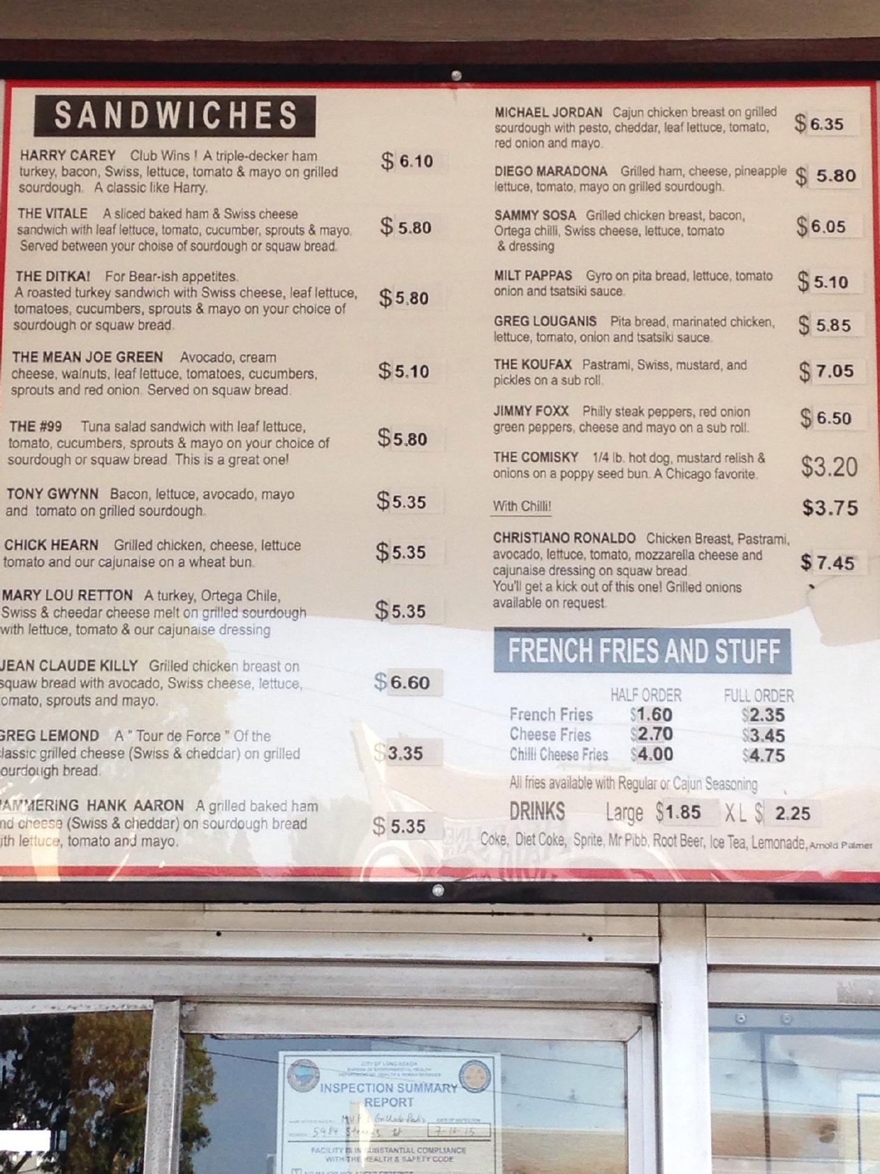 Carta del restaurante M V P's Grill, Long Beach, 5484 E Stearns St, Ste 2