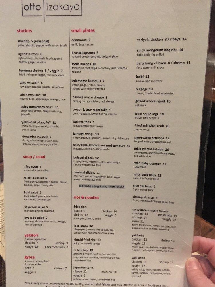 Menu at Otto Izakaya restaurant, Greenville, 15 Market Point Dr