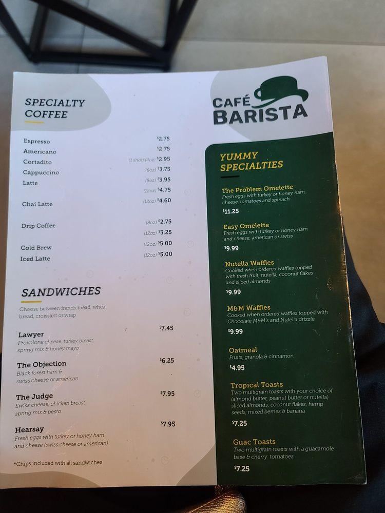 Menu at Café Barista, Kissimmee